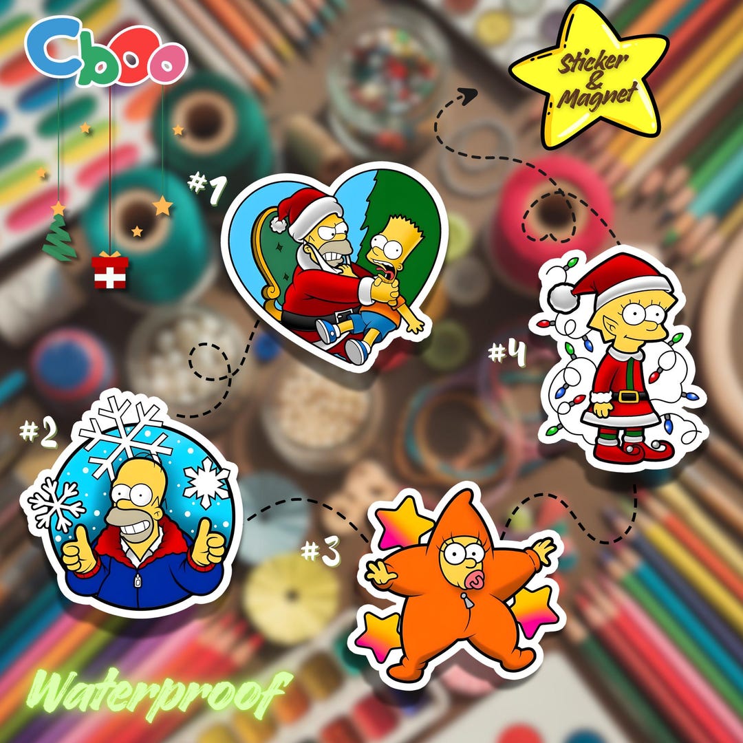 Simpsons Christmas Sticker and Magnet Set, Winter Holiday Decals ...