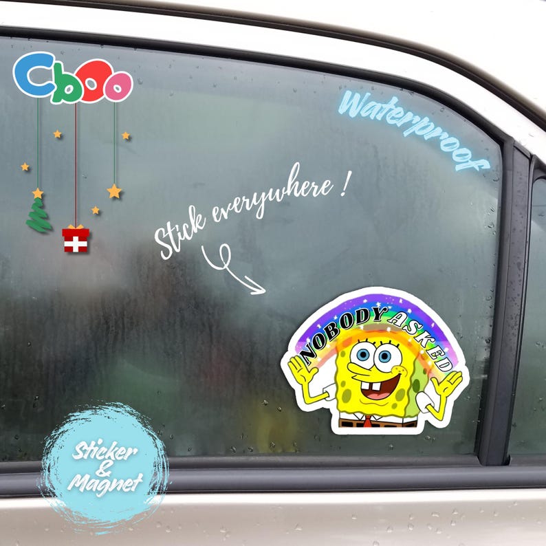 Spongebob Nobody Asked Sticker, Funny Sarcastic Meme Decal, Rainbow ...