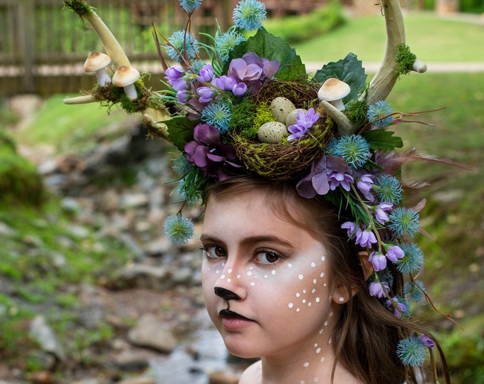 Purple Antler Headdress, Birds Nest Headdress, Faun Antlers, Fairy ...