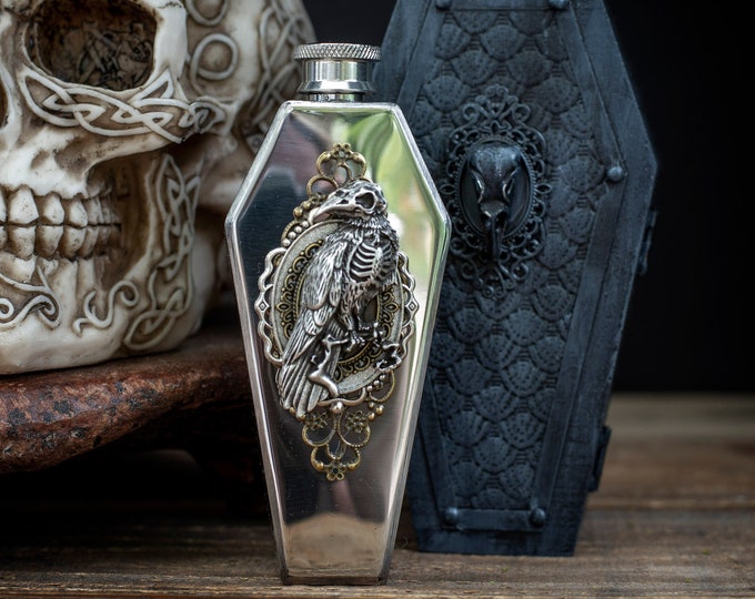 Raven Skull Coffin Flask Bottle Box Set, Halloween Potion Bottle ...