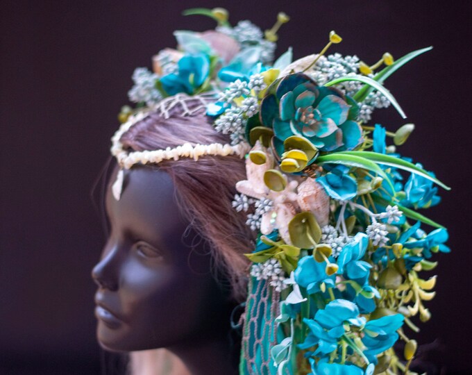 Blue Mermaid Headdress, Shell Crown, Mermaid Costume, Mermaid Crown ...