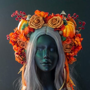 Harvest Pumpkin Queen Headdress With Mushrooms and Real Moss, for Fall ...