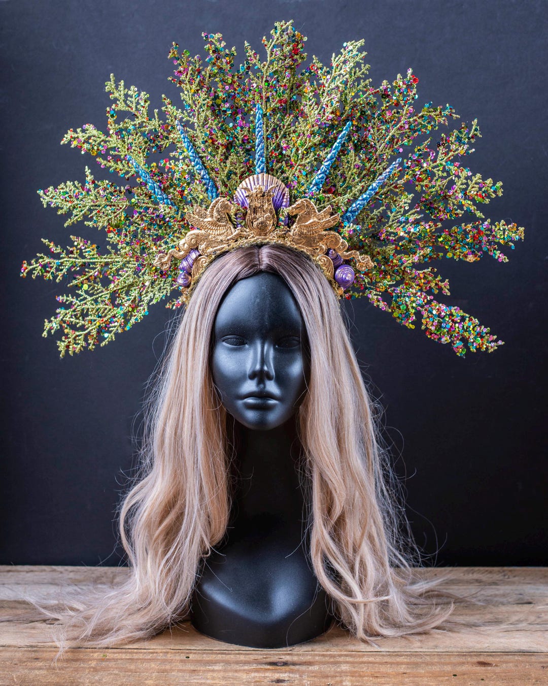 Gold and Purple Mermaid Crown – Fantasy Headdress With Seashells, Faux ...