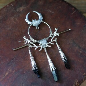 Luna Moth Hair Stick With Black Quartz Crystals, Tree Branch Charms ...