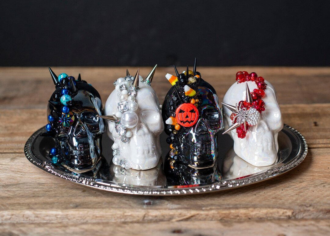 Spiked Skull Sculpture, Crystal Skull, Purple Skull, Black Skull, Pink ...