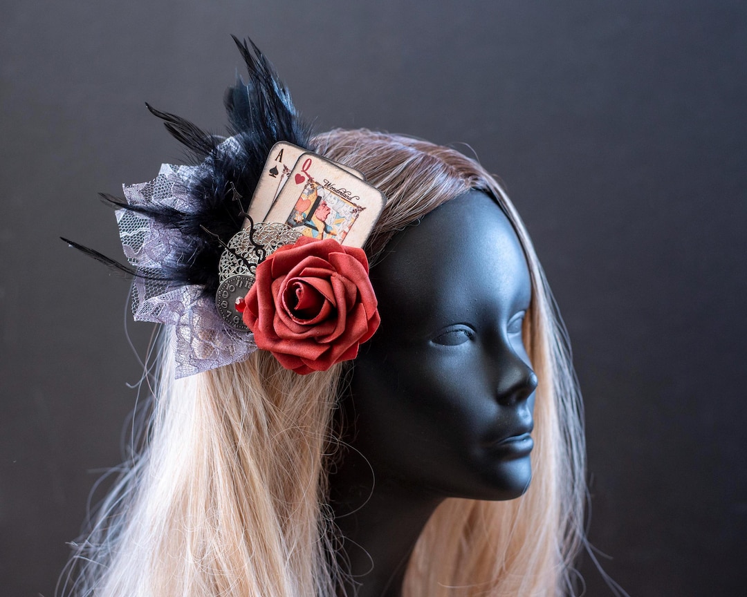 Queen of Hearts Fascinator: Red Rose Lace Playing Card Hair Clip ...