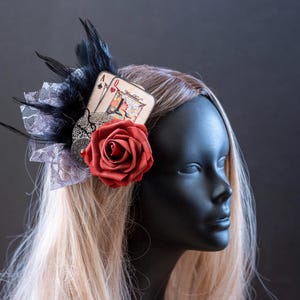 Queen of Hearts Fascinator, Red Rose, Lace, Playing Card Hair Clip - Etsy