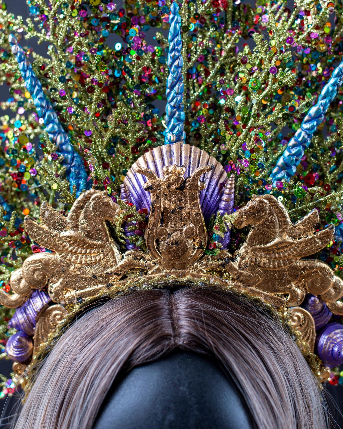 Gold Mermaid Crown: Seashell Headdress, Faux Seaweed, Ocean Costume - Etsy