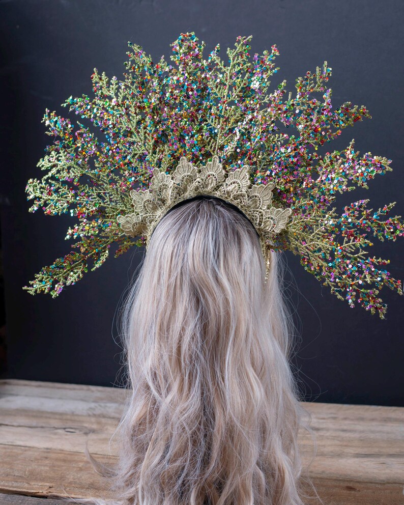 Gold Mermaid Crown: Seashell Headdress, Faux Seaweed, Ocean Costume - Etsy