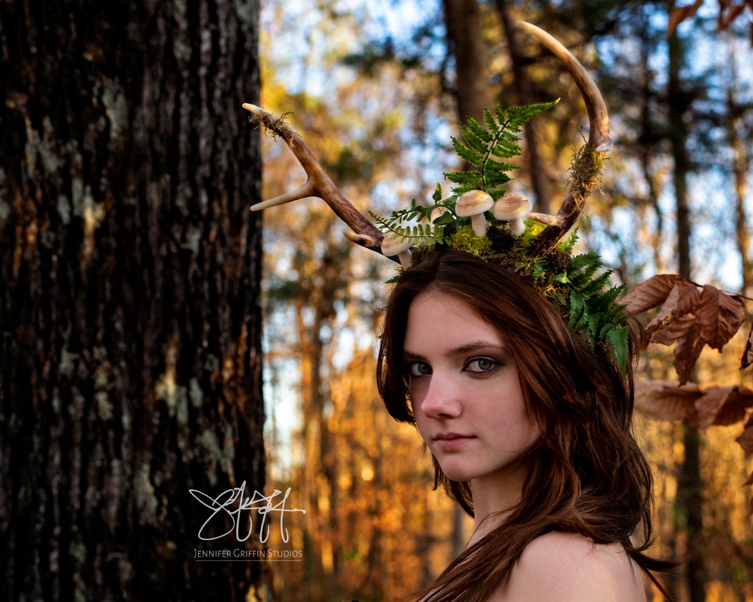 Green Antler Headdress, Mushroom Headdress, Fairy Costume, Faun Antlers ...