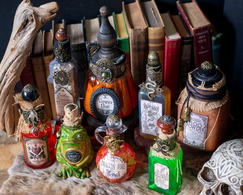 Large Halloween Potion Bottles, Vintage Glass Gothic Decor, Oddities ...