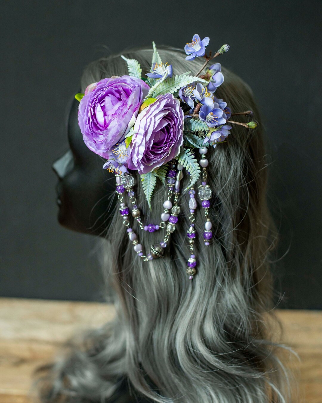 Purple Beaded Flower Clip for Fairy Costume, Forest Birthday, Fantasy ...