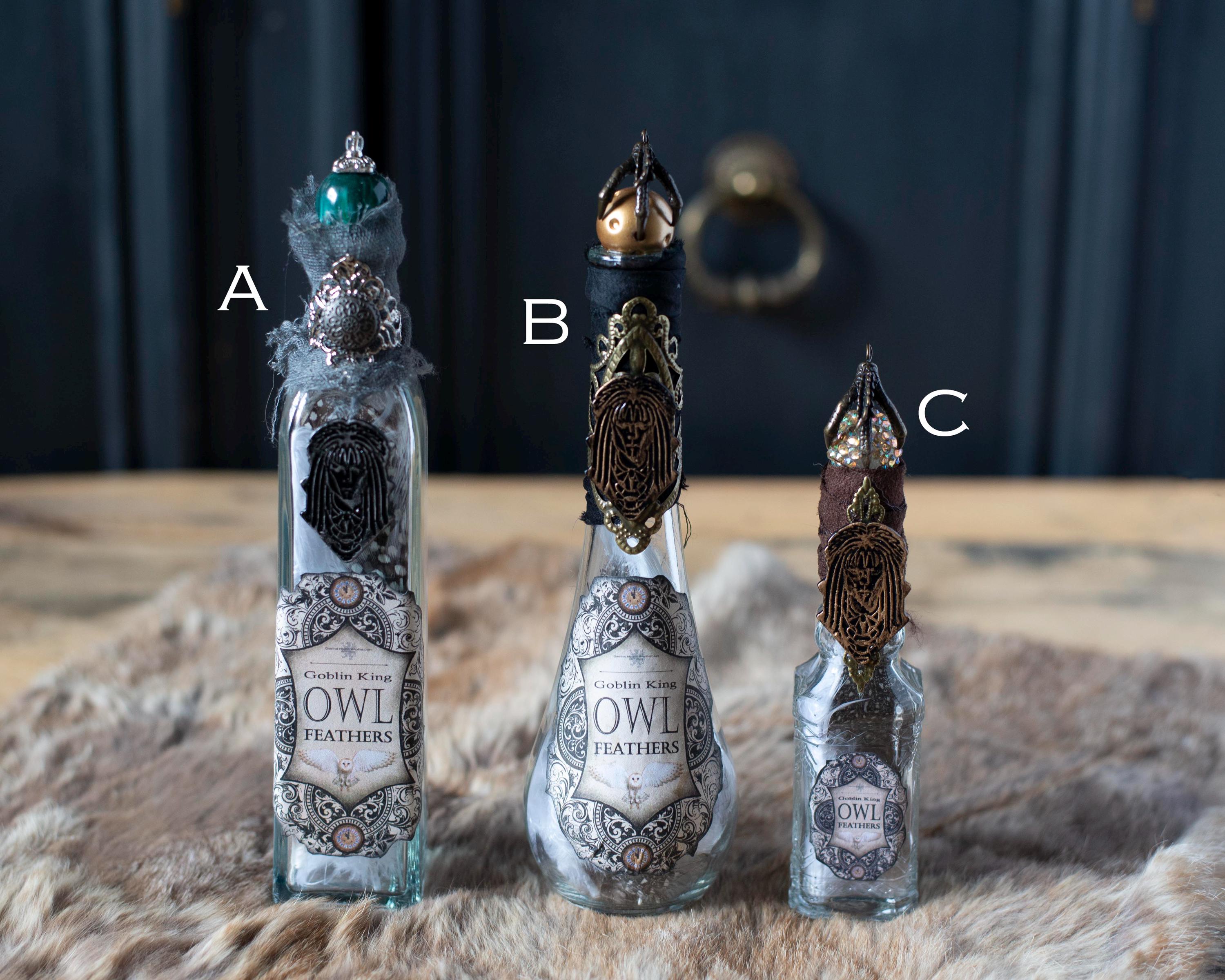 Labyrinth Inspired Potion Bottles, Owl Feather Goblin Art, Halloween ...