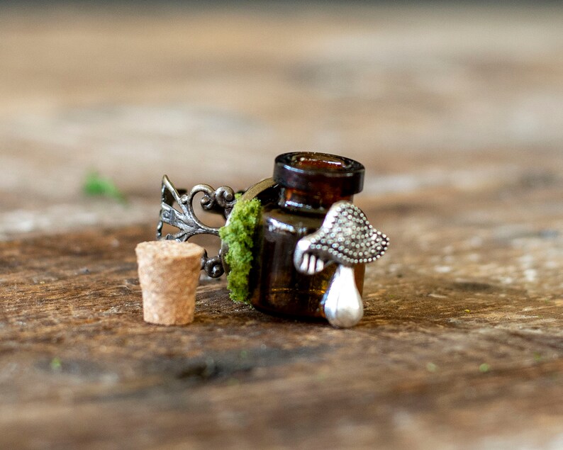Mushroom Potion Bottle Ring Moss and Mushroom Ring Fairycore - Etsy