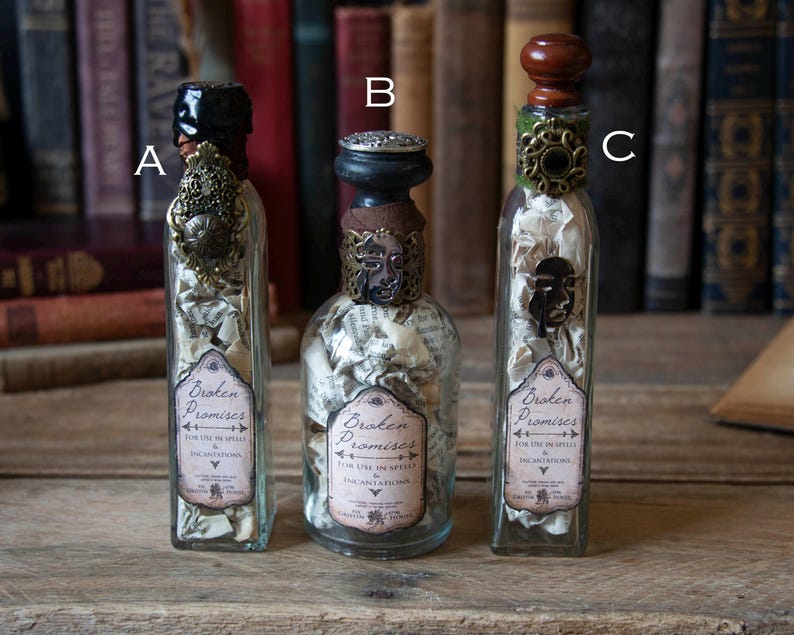 Broken Promises Potion Bottle: Gothic Book Page Art for a Curiosity ...