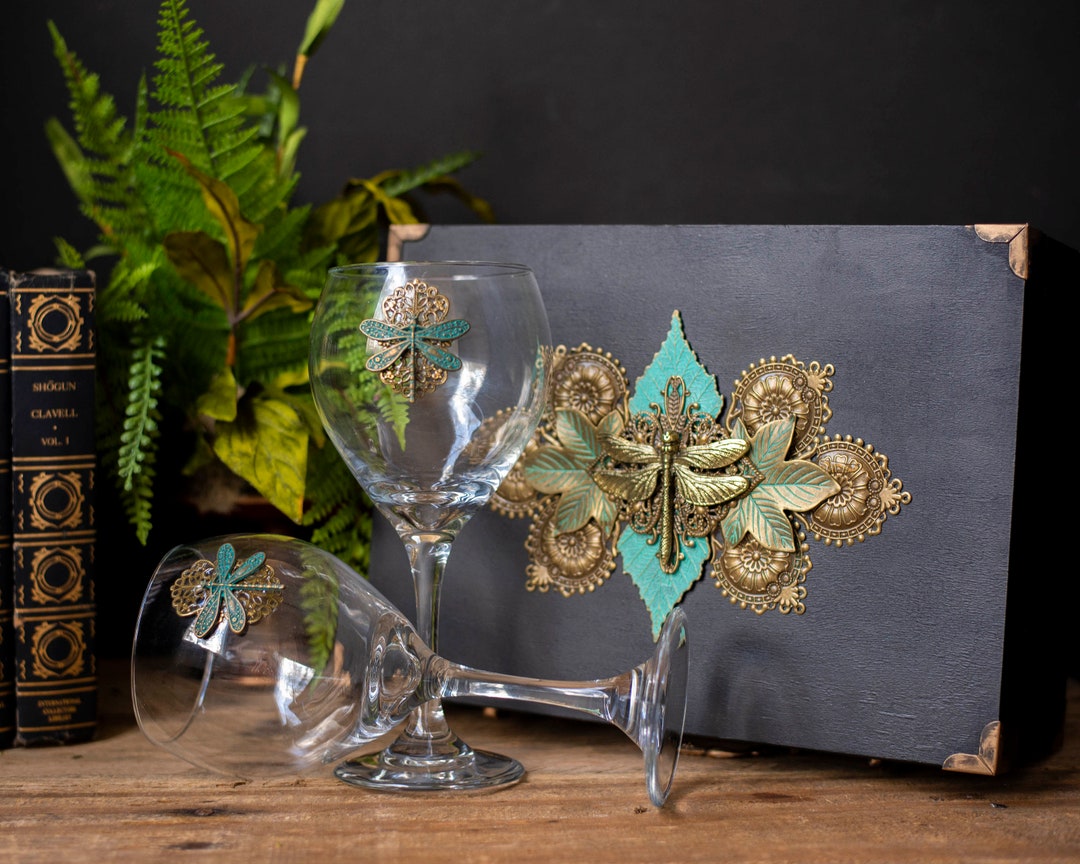 Dragonfly Wine Goblet Box Set, Fantasy Wedding, Hand Fasting, Fairytale Wedding Gift, Fairy ...
