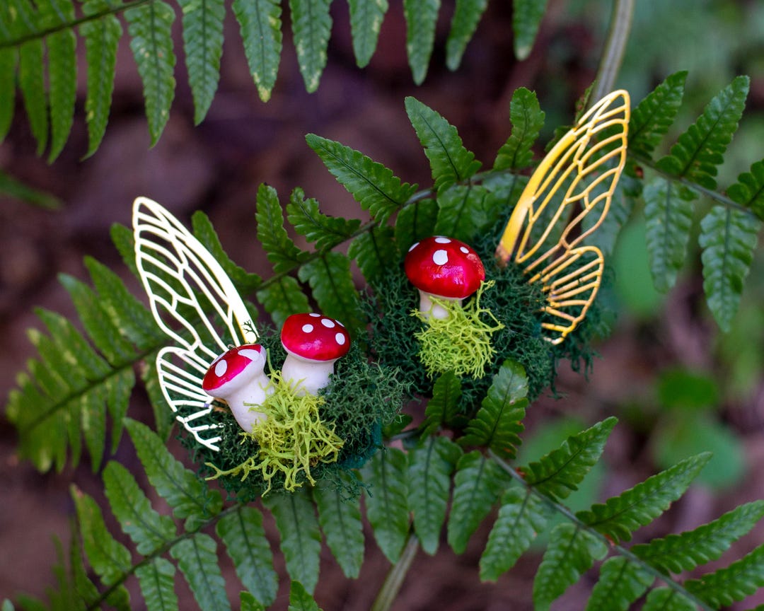 Forest Fairy Wing Hair Clip With Toadstool Mushrooms for Fairy Costumes ...