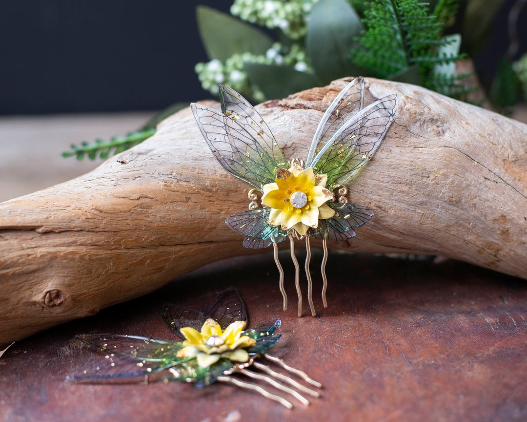 Vintage Yellow Flower Fairy Wing Decorative Hair Comb, Limited Edition ...