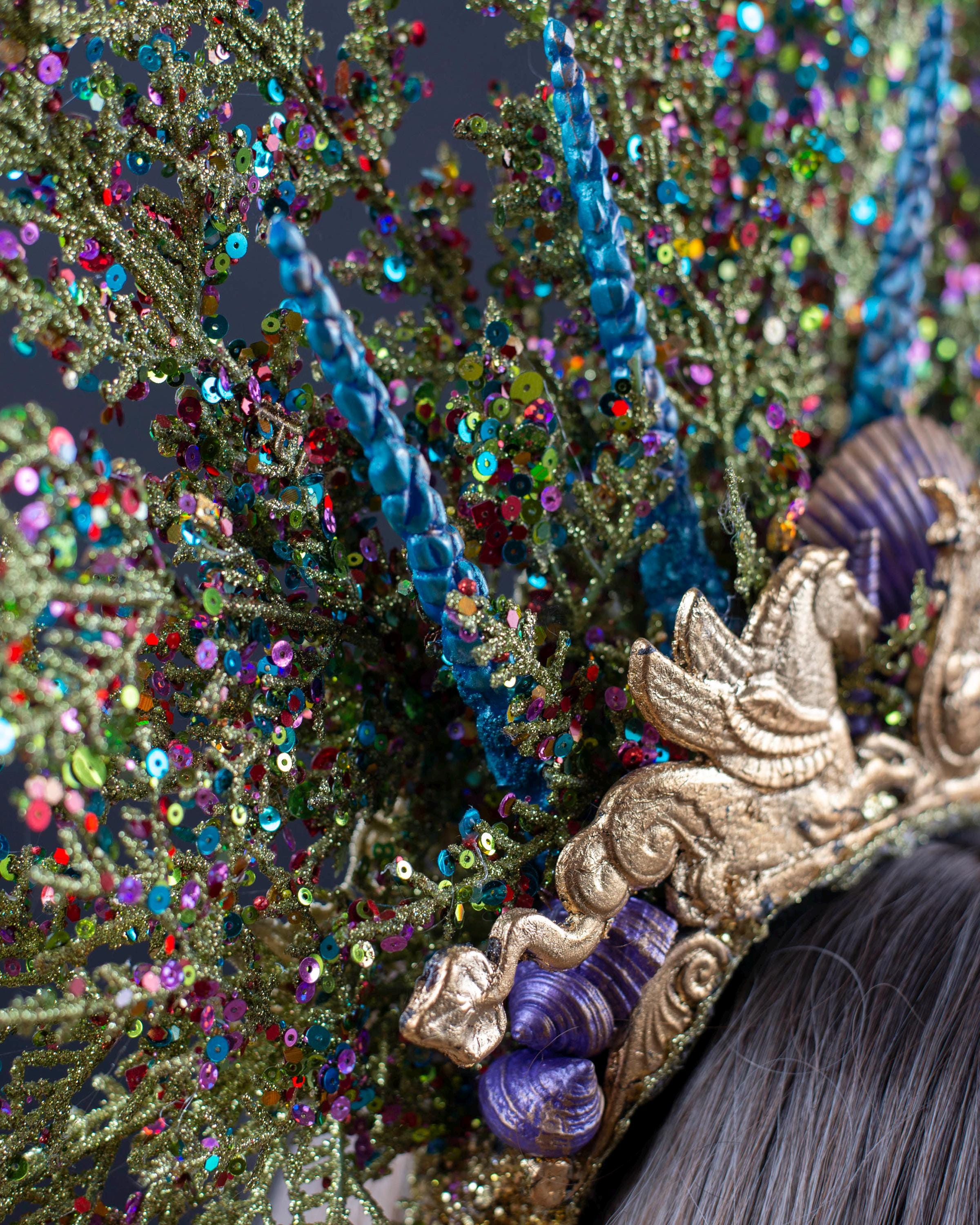Gold Mermaid Crown: Seashell Headdress, Faux Seaweed, Ocean Costume - Etsy