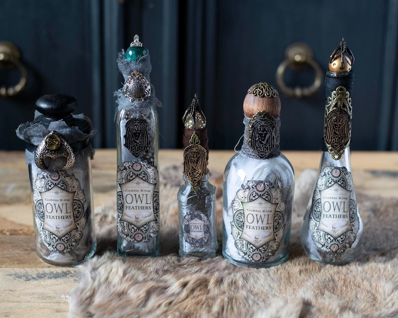 Labyrinth Inspired Potion Bottles, Owl Feather Goblin Art, Halloween ...