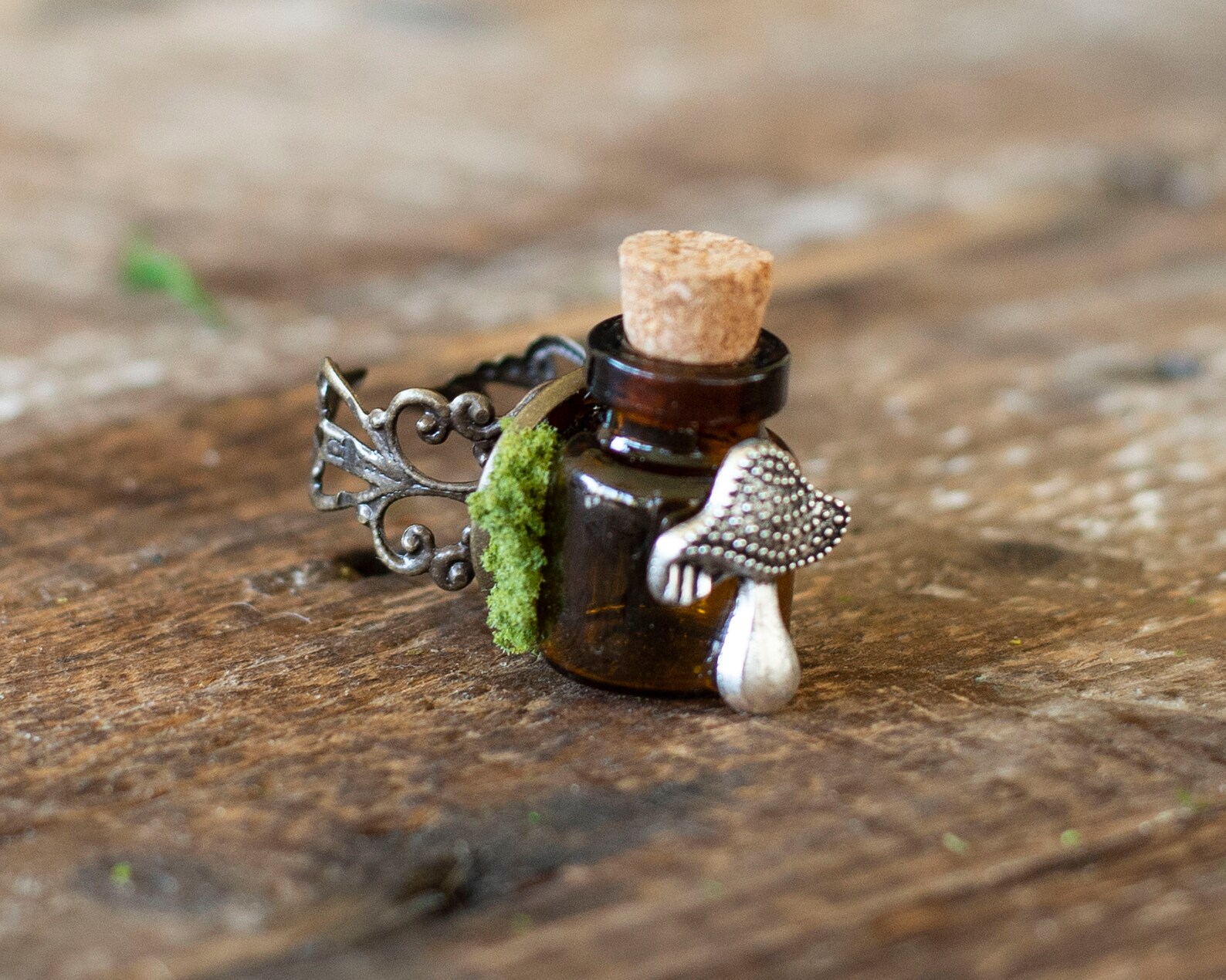 Mushroom Potion Bottle Ring Moss and Mushroom Ring Fairycore - Etsy