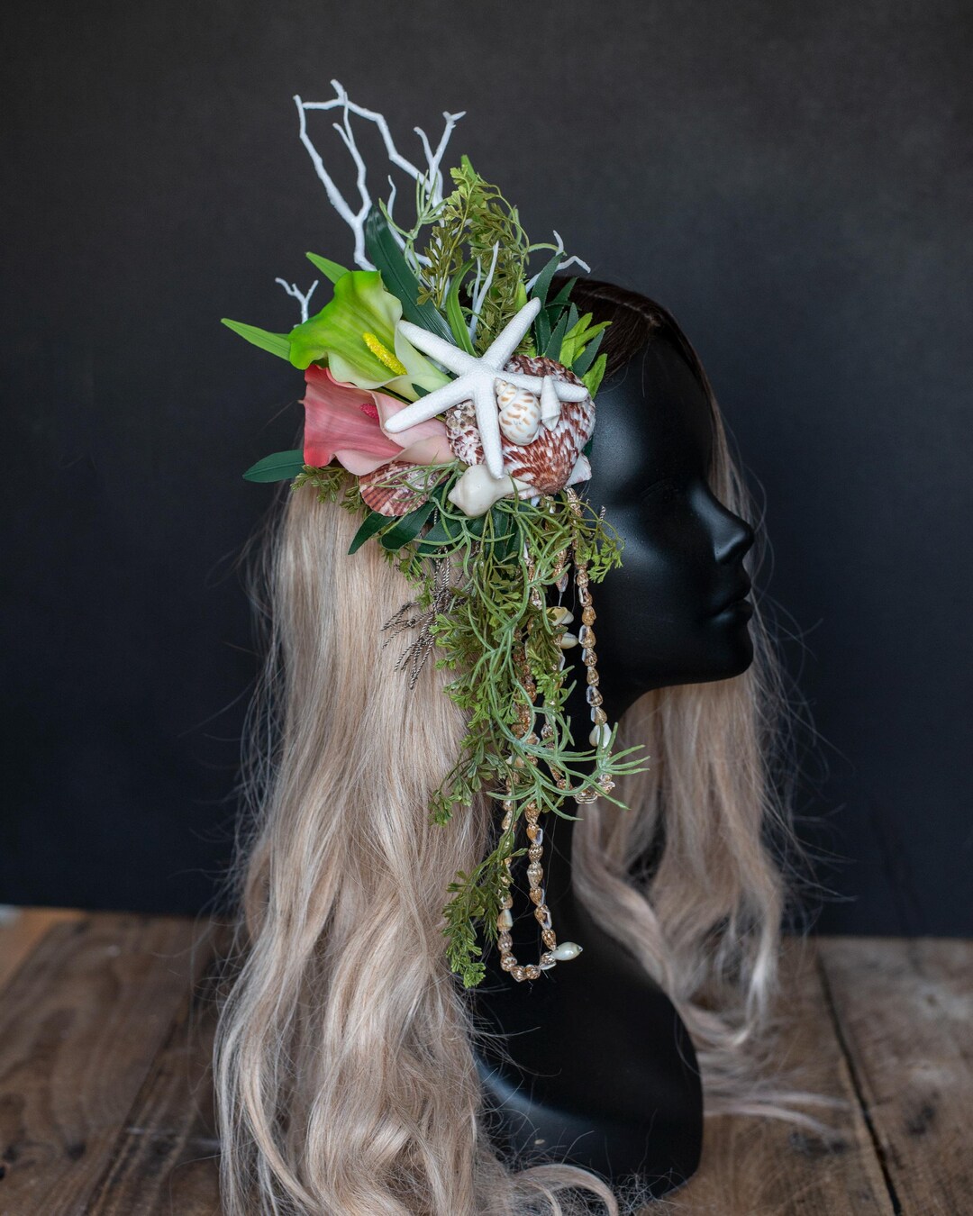 Tropical Mermaid Hair Clip, Siren Headpiece With Real Shells and Silk ...