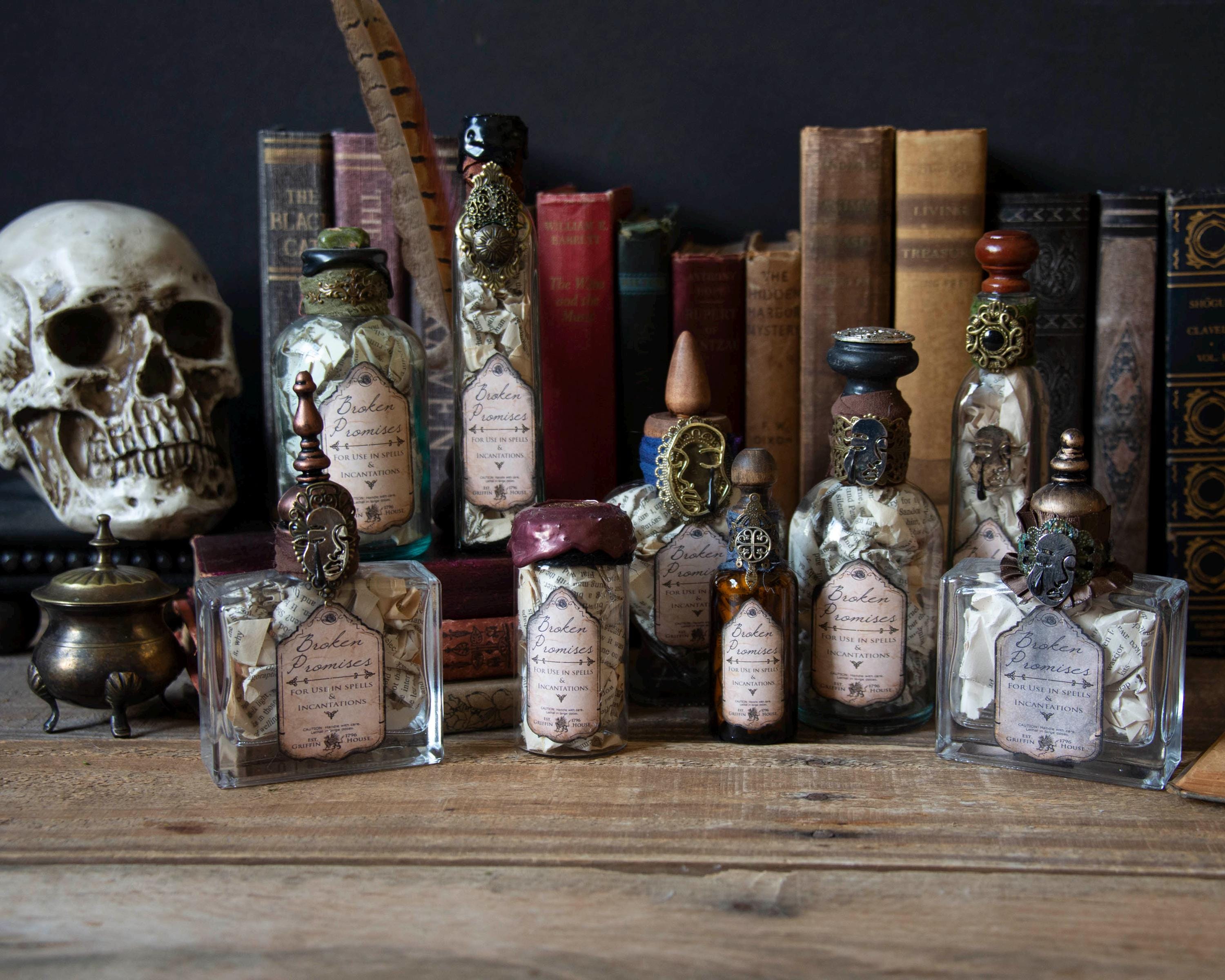 Broken Promises Potion Bottle: Gothic Book Page Art for a Curiosity ...