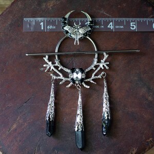 Luna Moth Hair Stick With Black Quartz Crystals, Tree Branch Charms ...