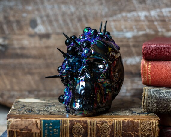 Spiked Skull Sculpture Crystal Skull Purple Skull Black | Etsy