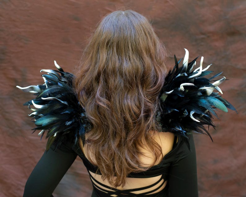 Black Feather Shoulder Armor: Spiked Elf Pauldrons, LARP Costume - Etsy