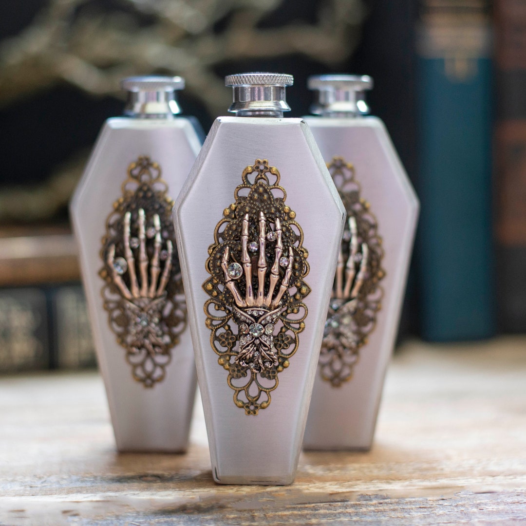 Rhinestone Skeleton Coffin Flask, Halloween Potion Bottle, Coffin Shaped Bottle, Coffin Flask ...