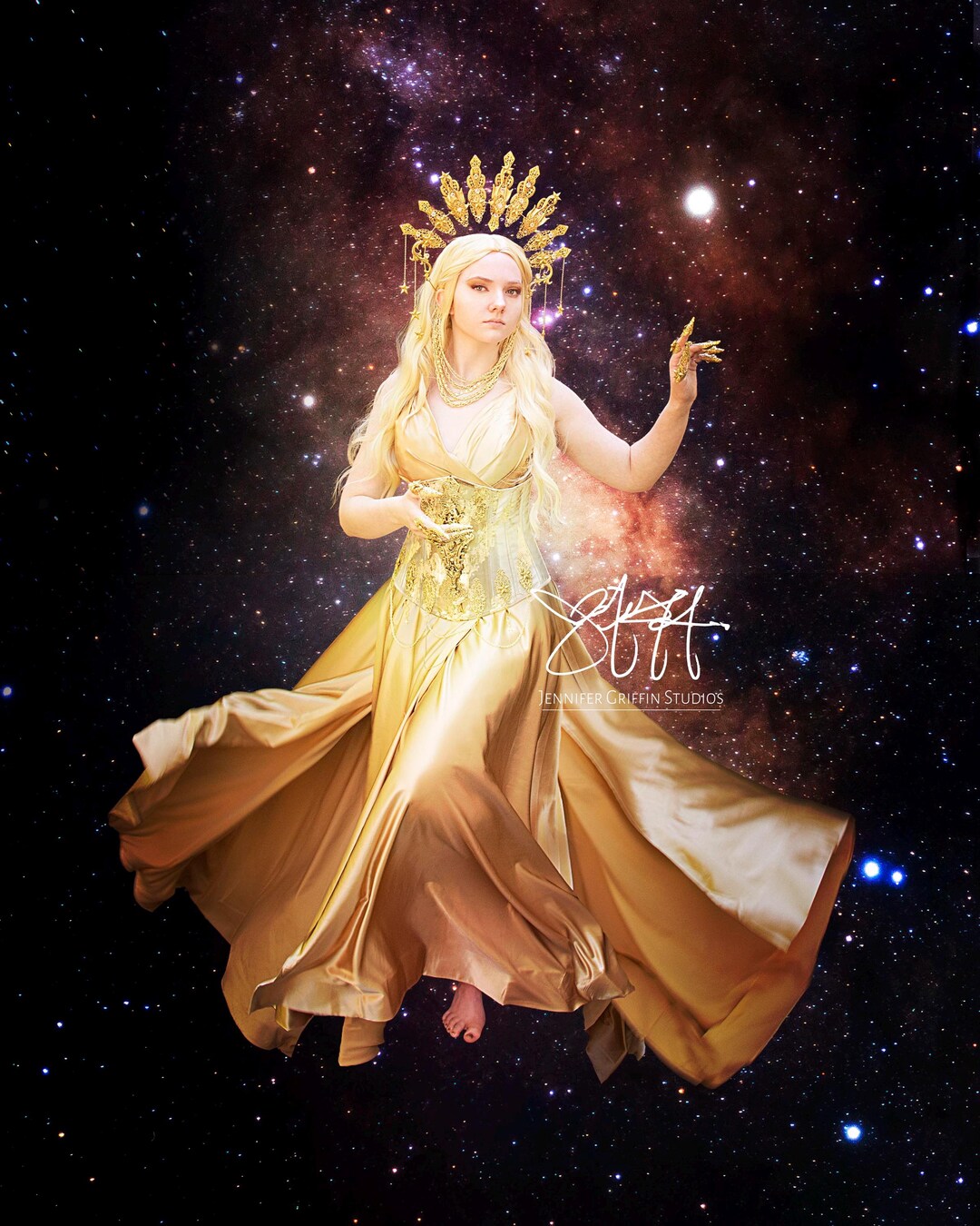 Solaris Costume, Gold Halo Crown, Corset, Gown and Nail Claws Set, Full ...