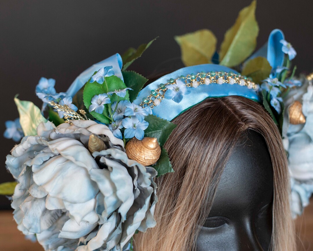 Blue Mermaid Headdress: Gold Coral & Seashell Crown, Vintage Beads - Etsy