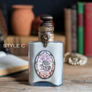Unicorn Horn Dust Potion Bottle, Vintage Glass & Ceramic Potion Bottles, Fantasy Decor, Unique ...