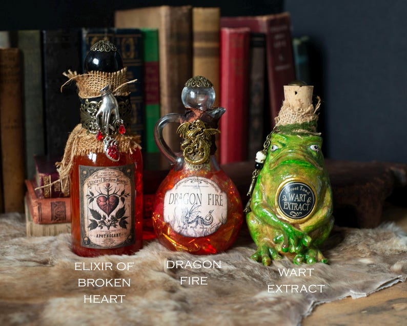 Large Halloween Potion Bottles, Vintage Glass Gothic Decor, Oddities ...