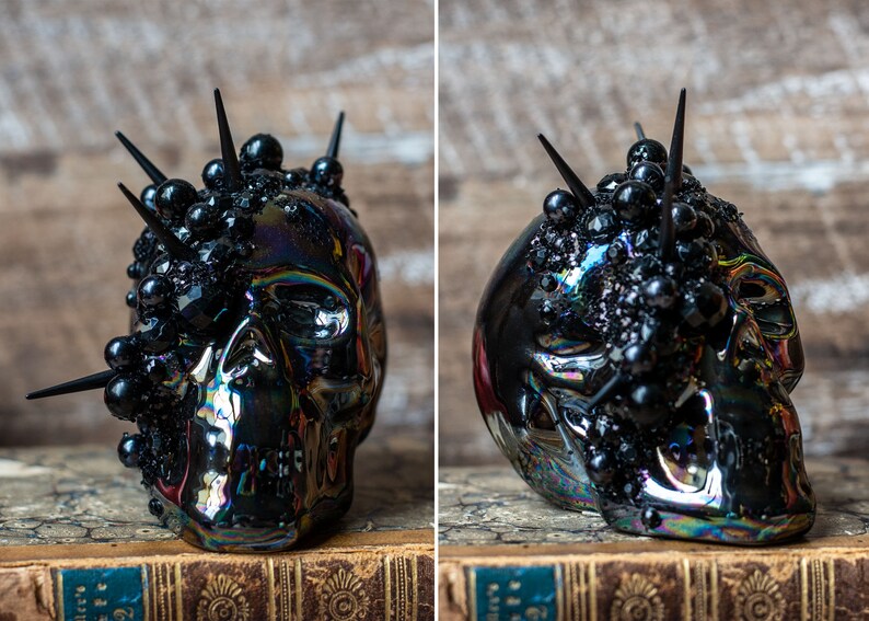 Spiked Skull Sculpture Crystal Skull Purple Skull Black | Etsy