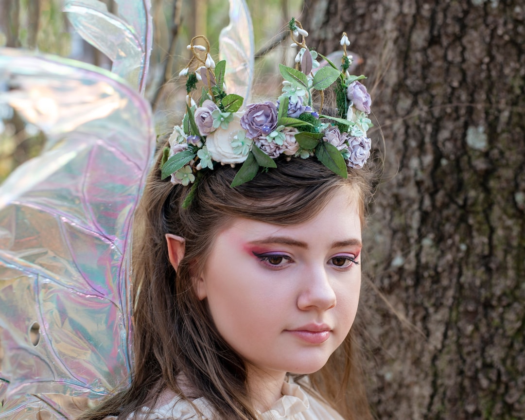 Pink and Purple Fairy Crown, Fantasy Wedding Crown, Forest Moss Crown ...
