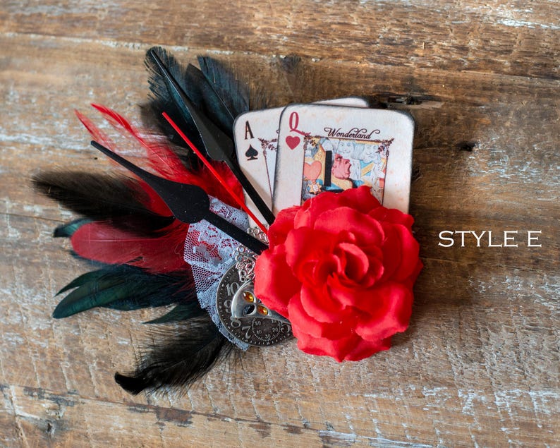 Queen of Hearts Fascinator, Red Rose, Lace, Playing Card Hair Clip - Etsy