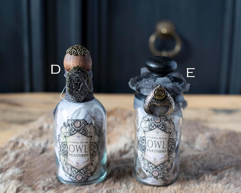 Labyrinth Inspired Potion Bottles, Owl Feather Goblin Art, Halloween ...