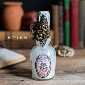 Unicorn Horn Dust Potion Bottle, Vintage Glass & Ceramic Potion Bottles, Fantasy Decor, Unique ...