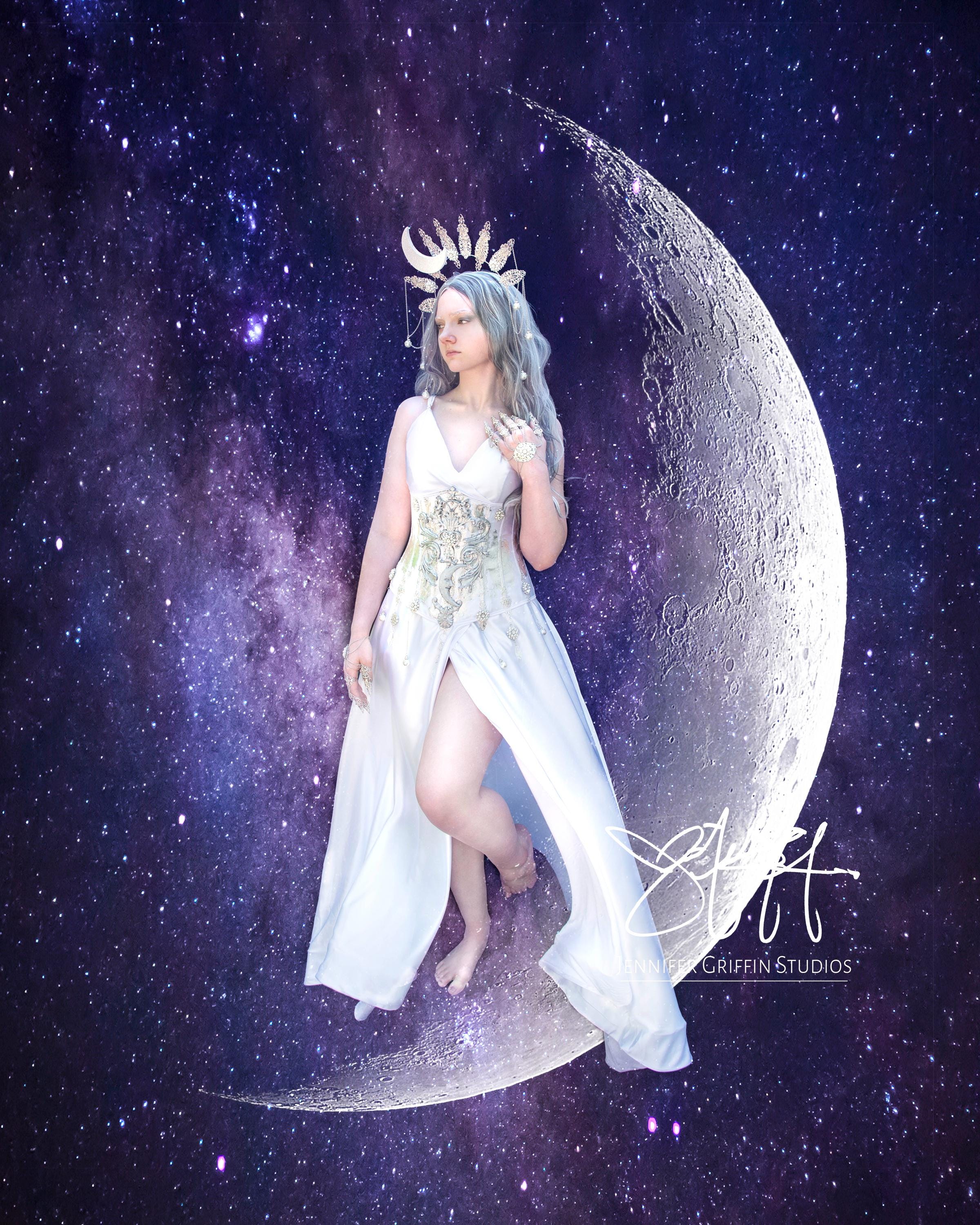 Silver Moon Goddess Costume Pieces: Corset, Halo Crown, Nail Jewelry - Etsy