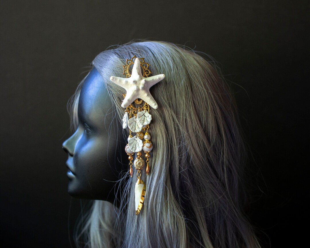 White and Gold Starfish Headpiece, Mermaid Costume, Mermaid Hair Clip ...