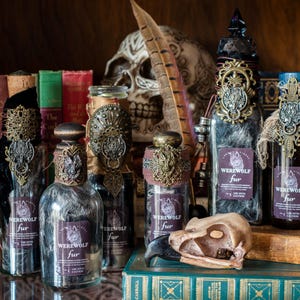 Werewolf Fur Halloween Potion Bottles With Black Label, Halloween Decor ...