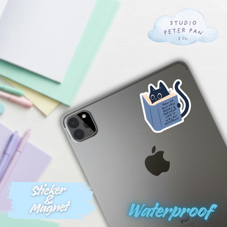 Funny Cat Reading Book Sticker How to Buy New Books Quote | Waterproof ...