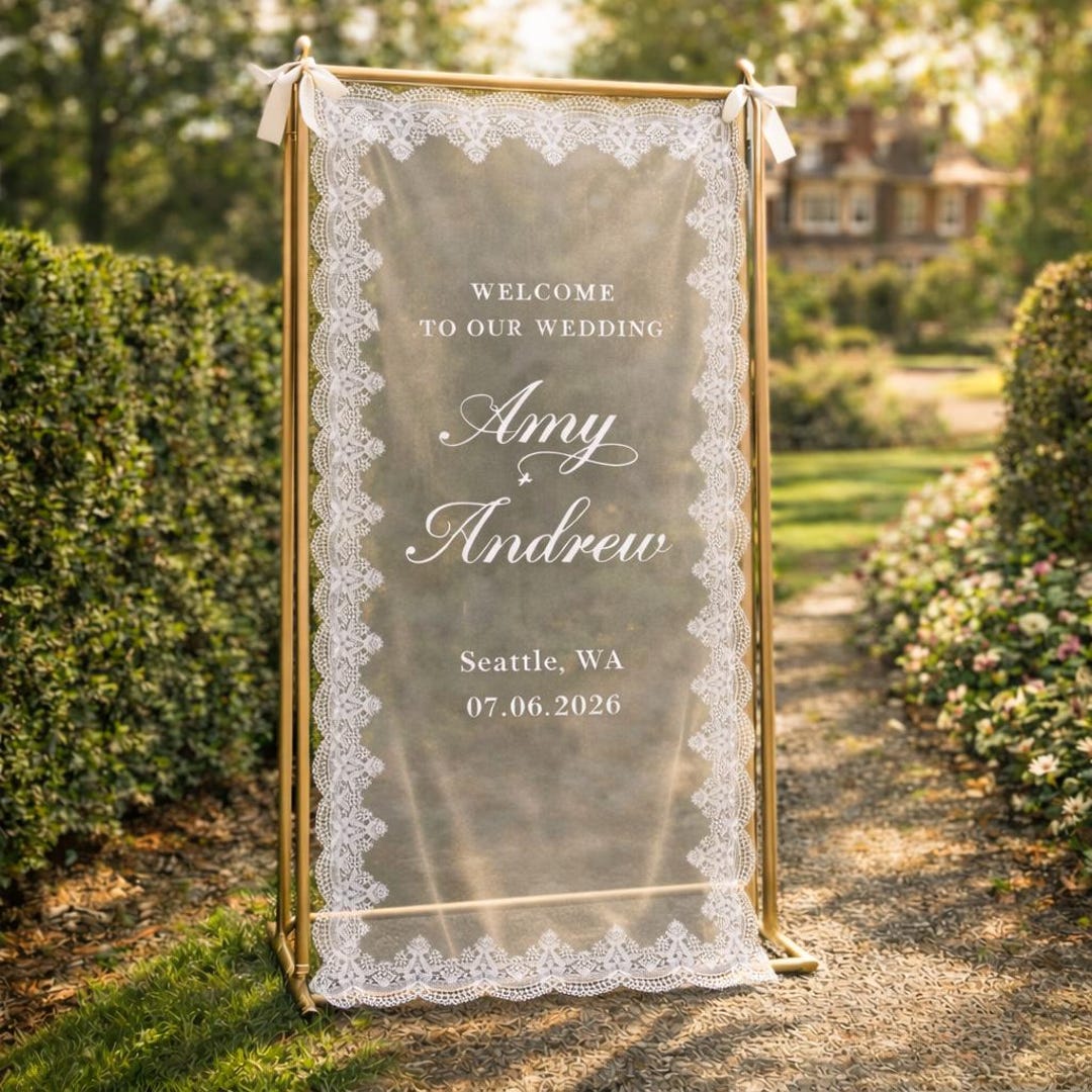 Sheer Lace Welcome Sign Wedding Welcome Sign Fabric Wedding Sign With ...
