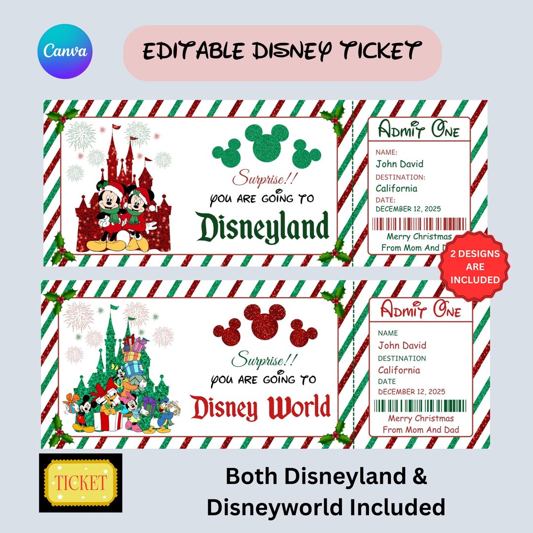 Editable Christmas Ticket, Surprise Reveal Editable Ticket, Park Ticket ...