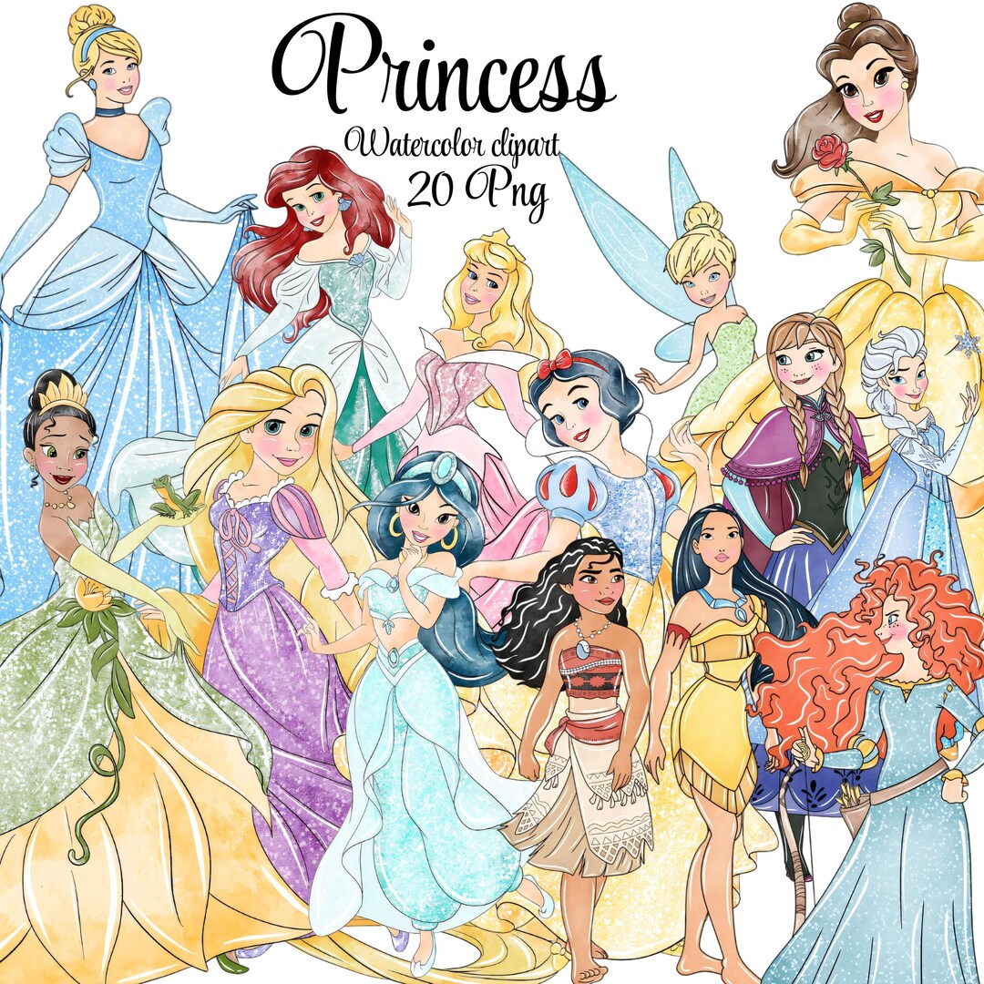 Watercolor Princess Clipart Bundle PNG, Princess Png, Princess Graphics ...