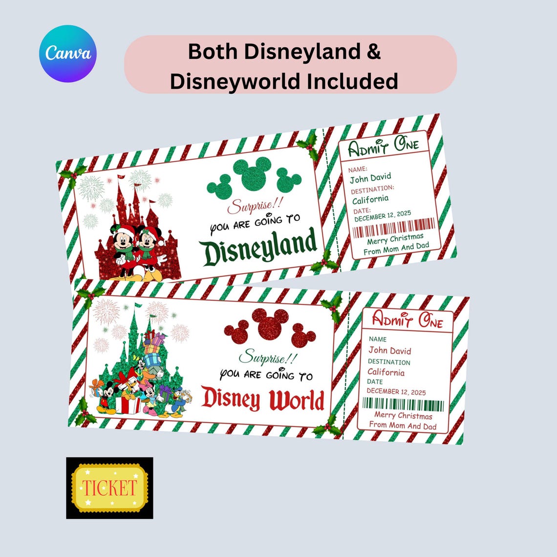 Editable Christmas Ticket, Surprise Reveal Editable Ticket, Park Ticket ...