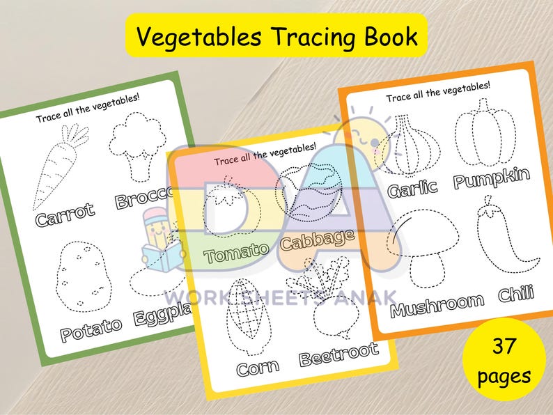 Vegetables Tracing Worksheets for Kids | Fun Vegetable Coloring ...