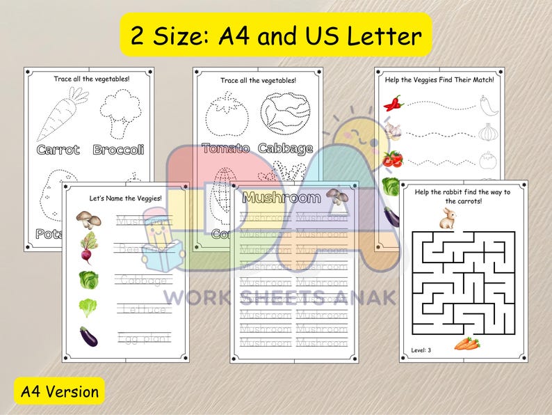 Printable Vegetable Tracing Worksheets & Coloring Pages – Kids Activity ...